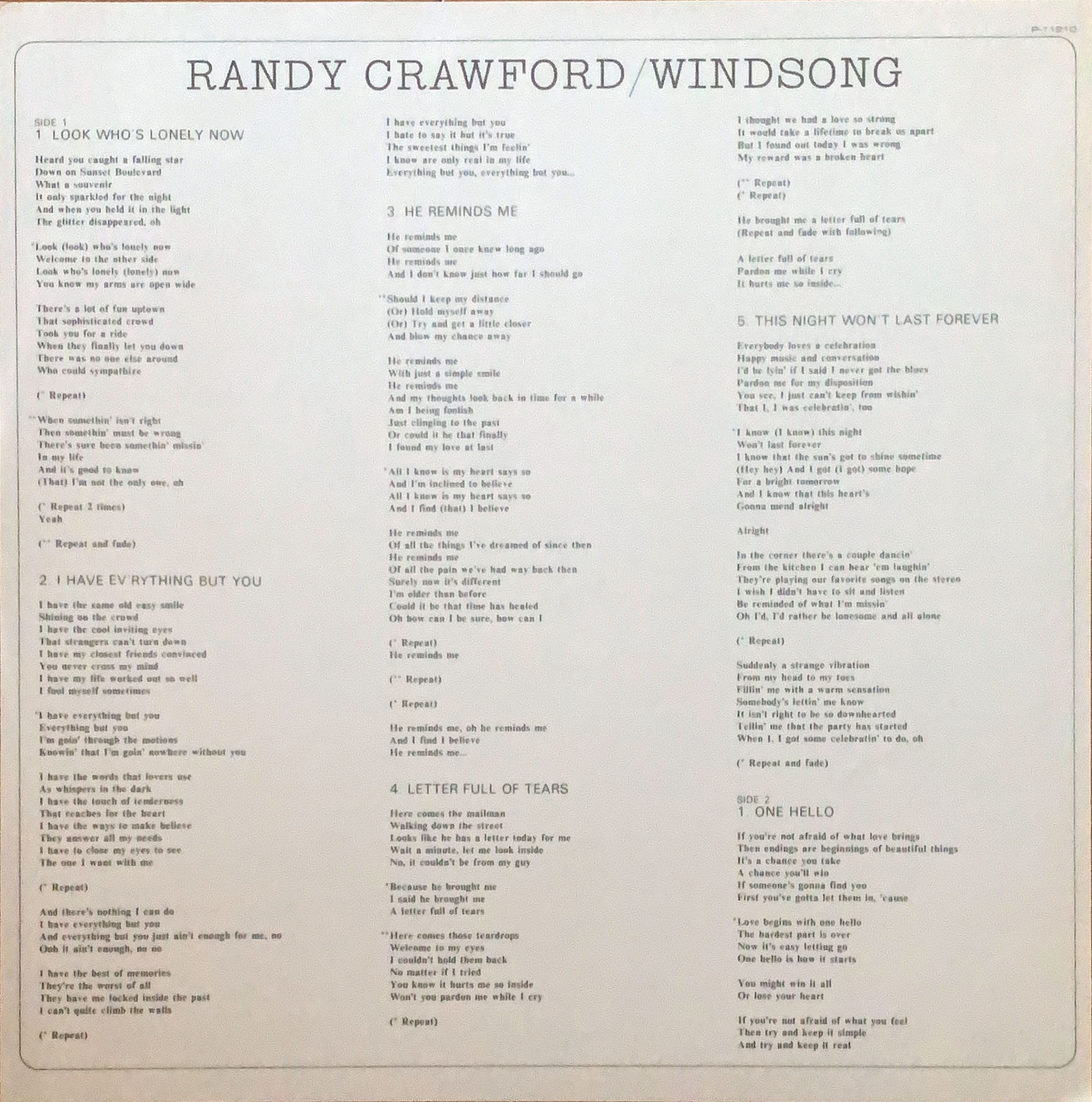 WINDSONG [LP] - Randy Crawford - bar chiba Music Store