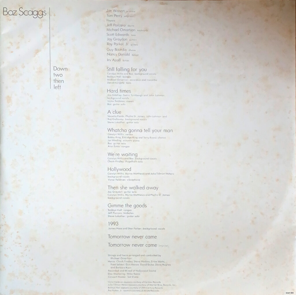 Down Two Then Left [LP] - Boz Scaggs - bar chiba Music Store