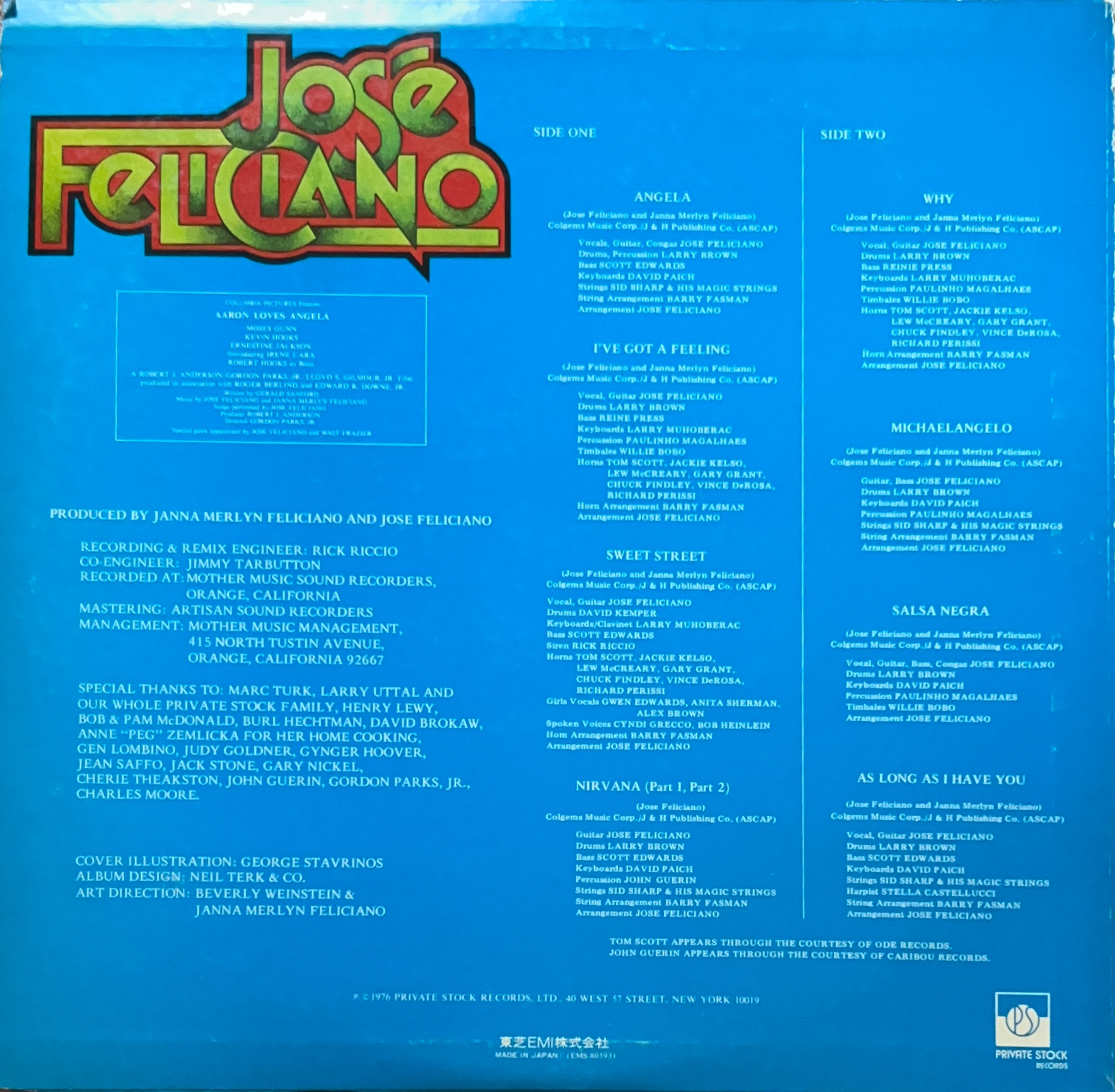ANGELA [LP] - JOSE FELICIANO - bar chiba Music Store